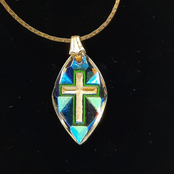 Faith and Joy | Jewelry | Vintage Cross Intaglio Reverse Painted Aurora ...
